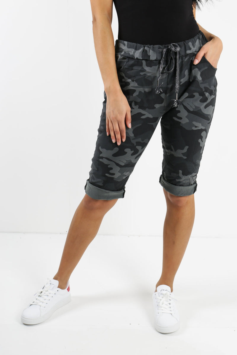 Ladies Italian Stretch Shorts Women's camouflage Plain Magic Comfy Lag ...