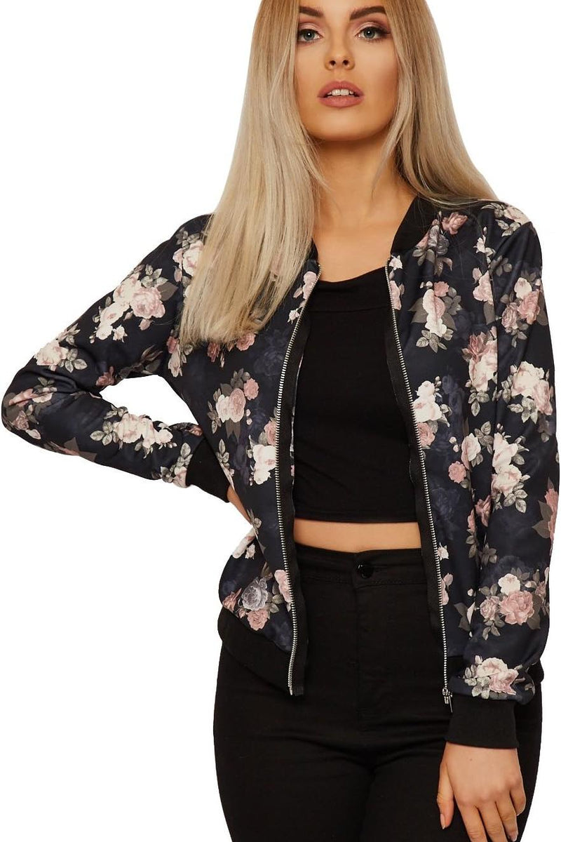 Plus Size Floral Bomber Jacket Rose Print – WearAll