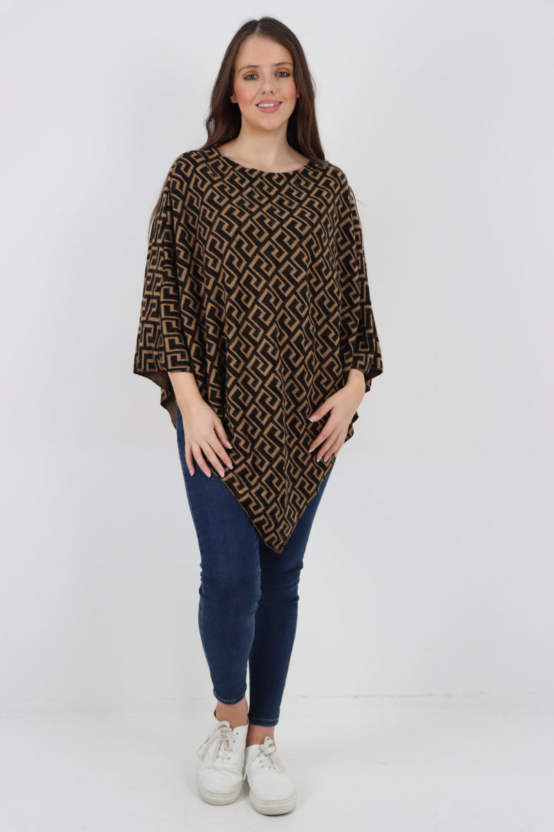 Italian Greek Key Print Asymmetric Poncho Jumper Top – WearAll