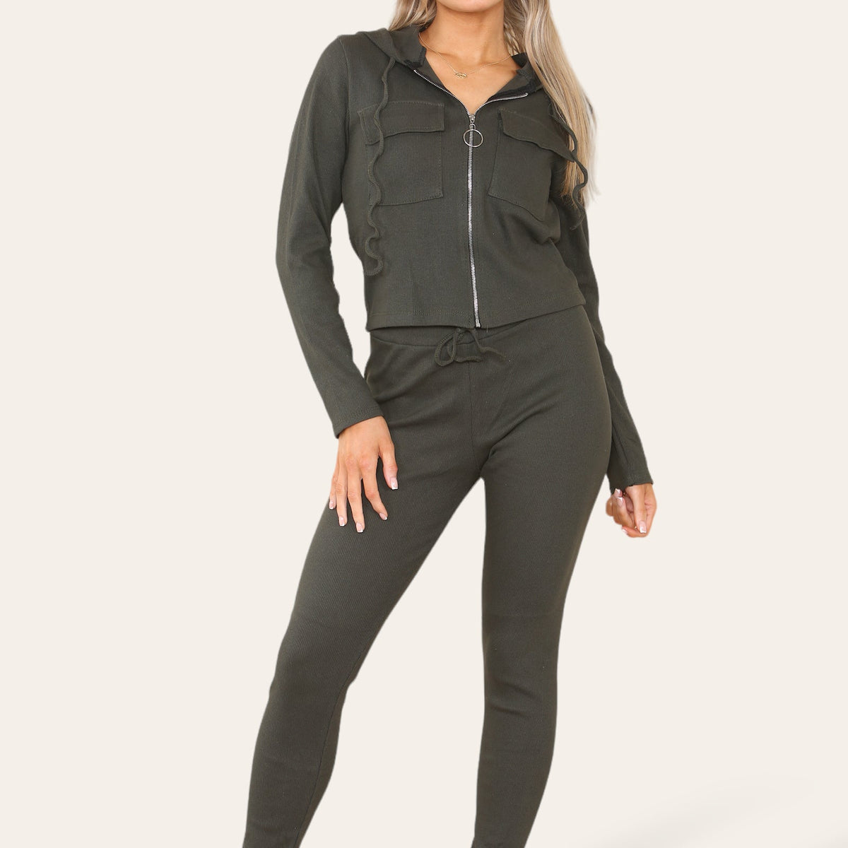 Front Pocket Zip Suit Ribbed Hooded Lounge Wear Set – WearAll