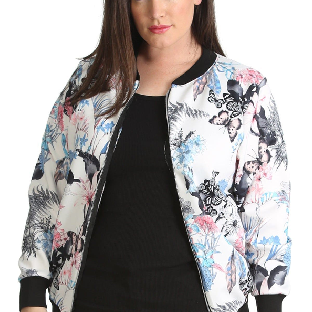 Butterfly Bomber Jacket Print Zip Up Stretch – WearAll