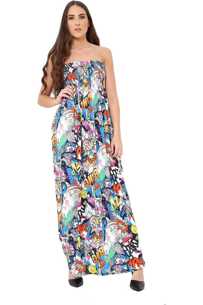 Plus Size Comic Print Strapless Sheering Maxi – WearAll