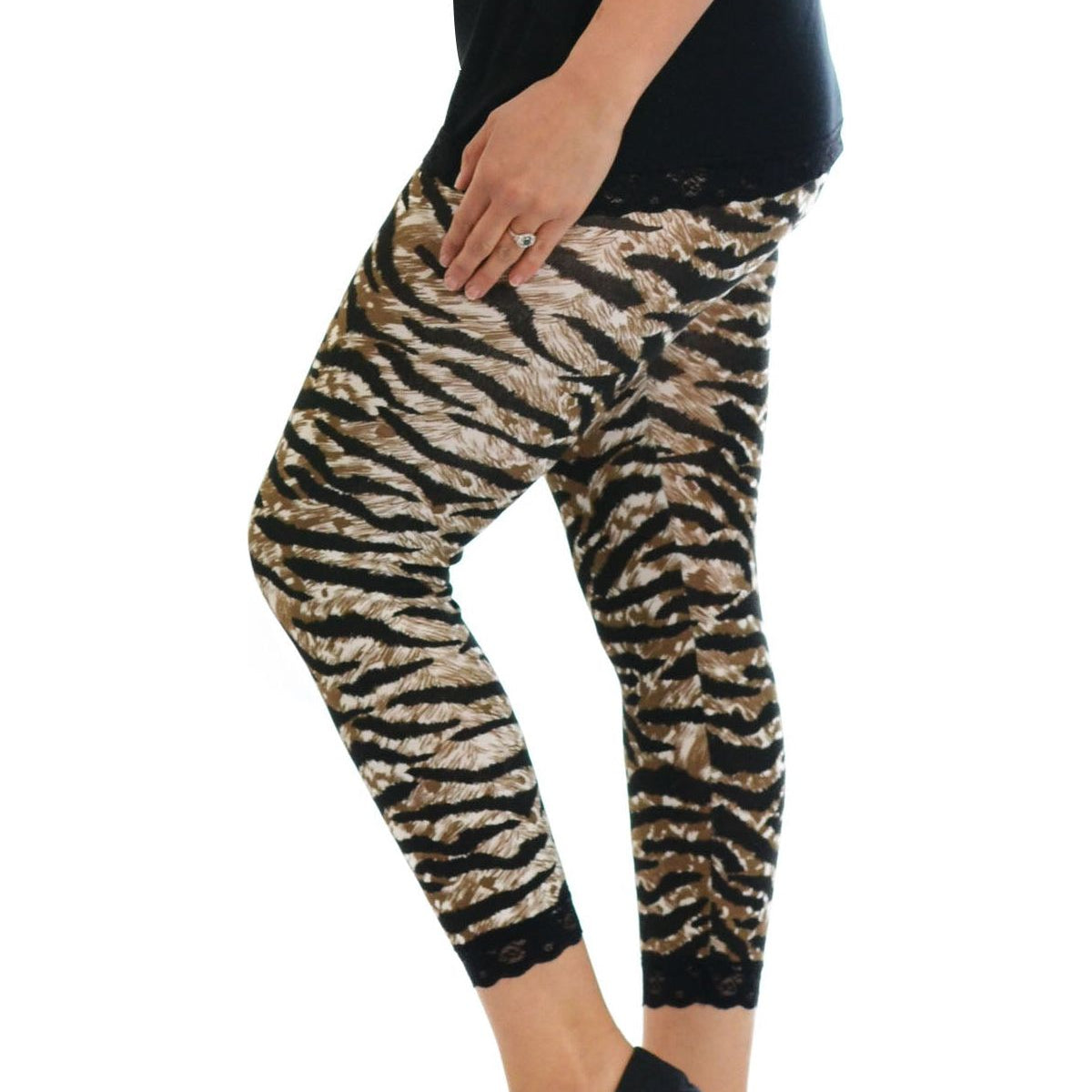 Cropped Tiger Lace Trim Leggings – WearAll